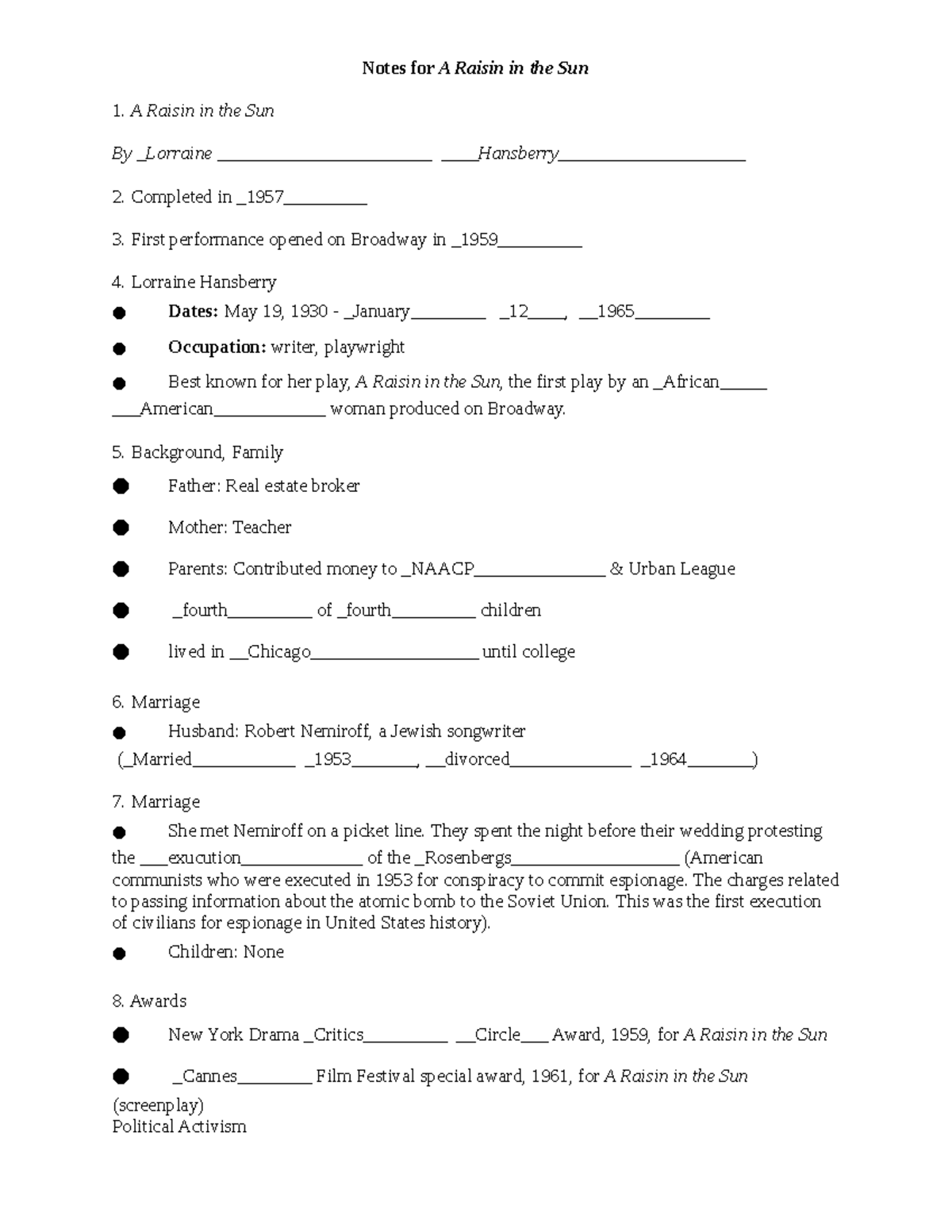 A Raisin in the Sun Intro Notes - Notes for A Raisin in the Sun A ...