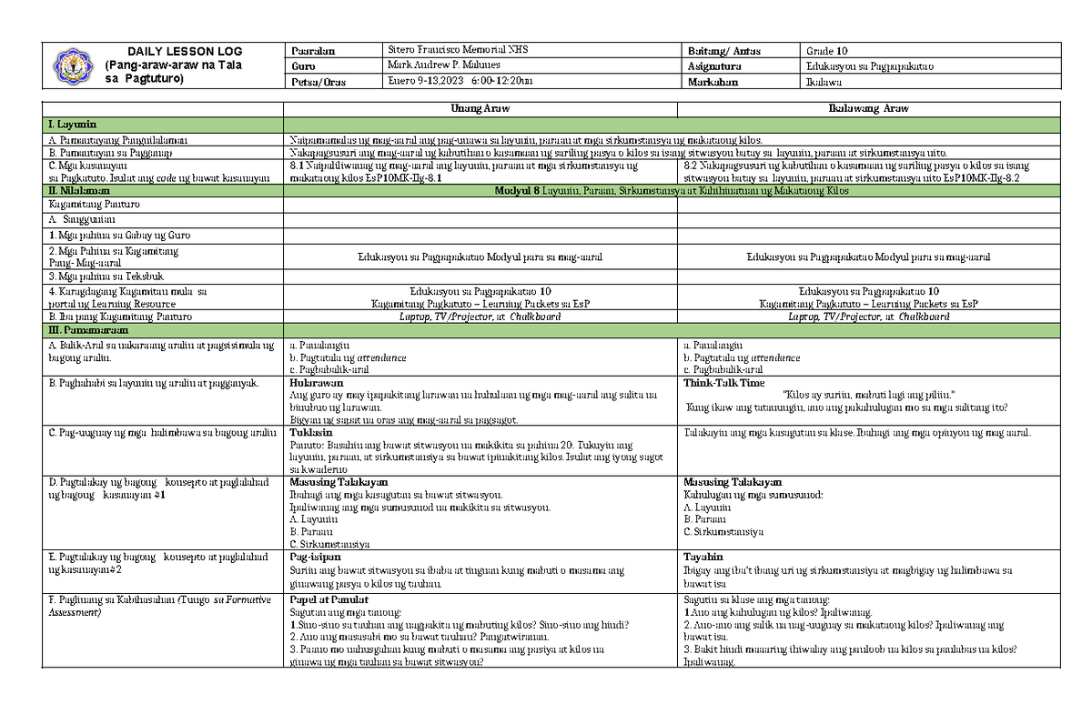Module 8 week 1 Layunin Paraan Sirkumstansya AT Kahihinatnan NG ...