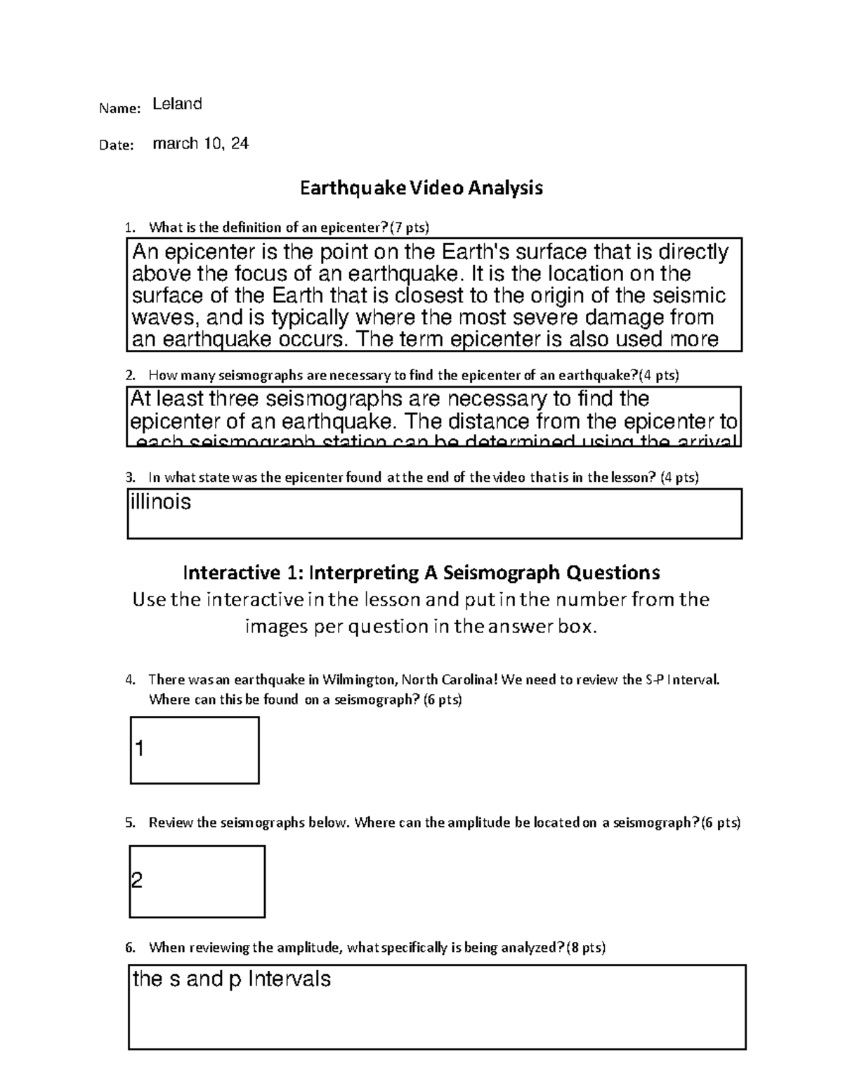Earthquake+Lab+Worksheet - Name: Date: Earthquake Video Analysis 1 ...