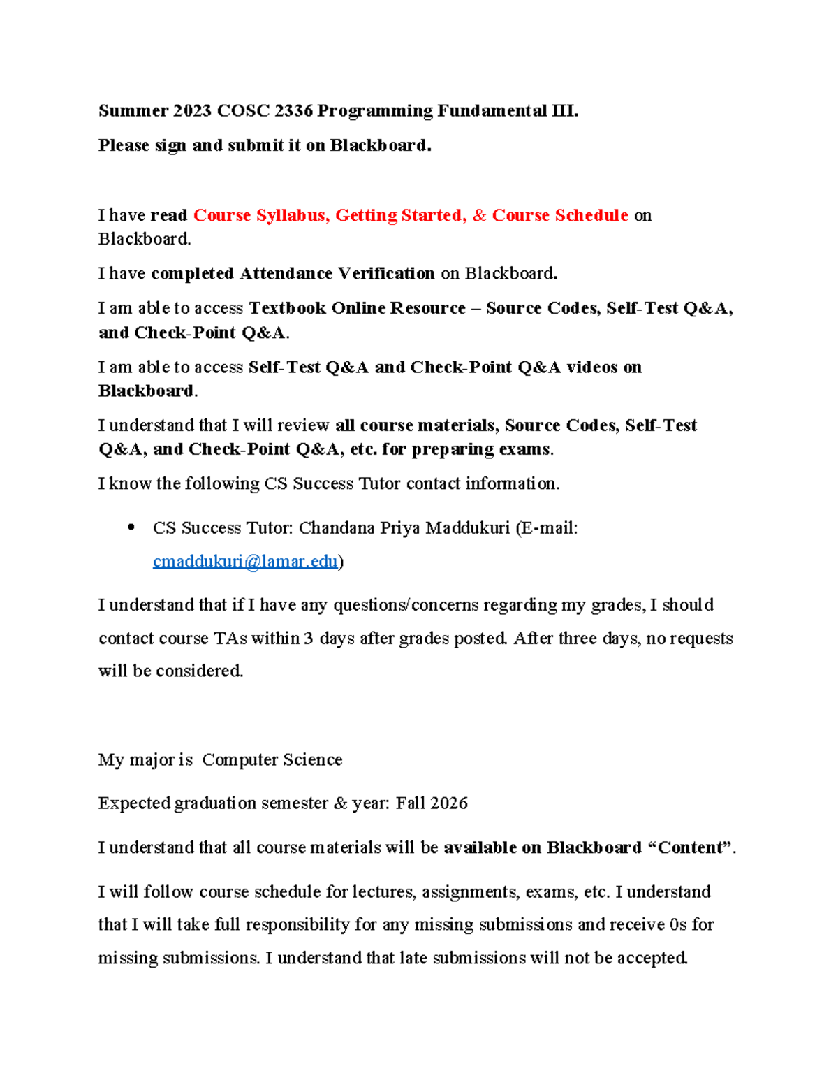 Completed Syllabus - yes - Summer 2023 COSC 2336 Programming ...