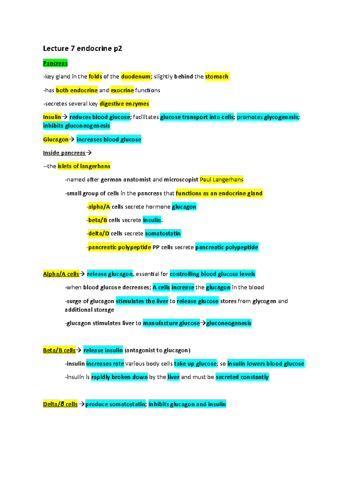 Lecture 7 endocrine p2 - delta/D cells secrete somatostatin ...