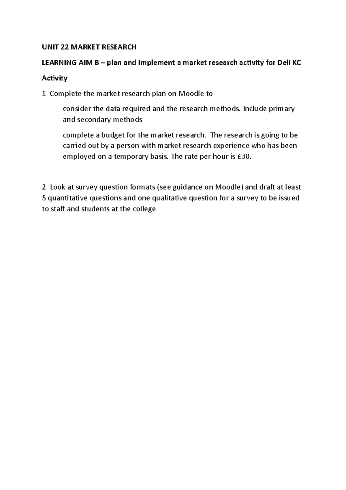 Deli KC activity - 8i7iy - UNIT 22 MARKET RESEARCH LEARNING AIM B ...