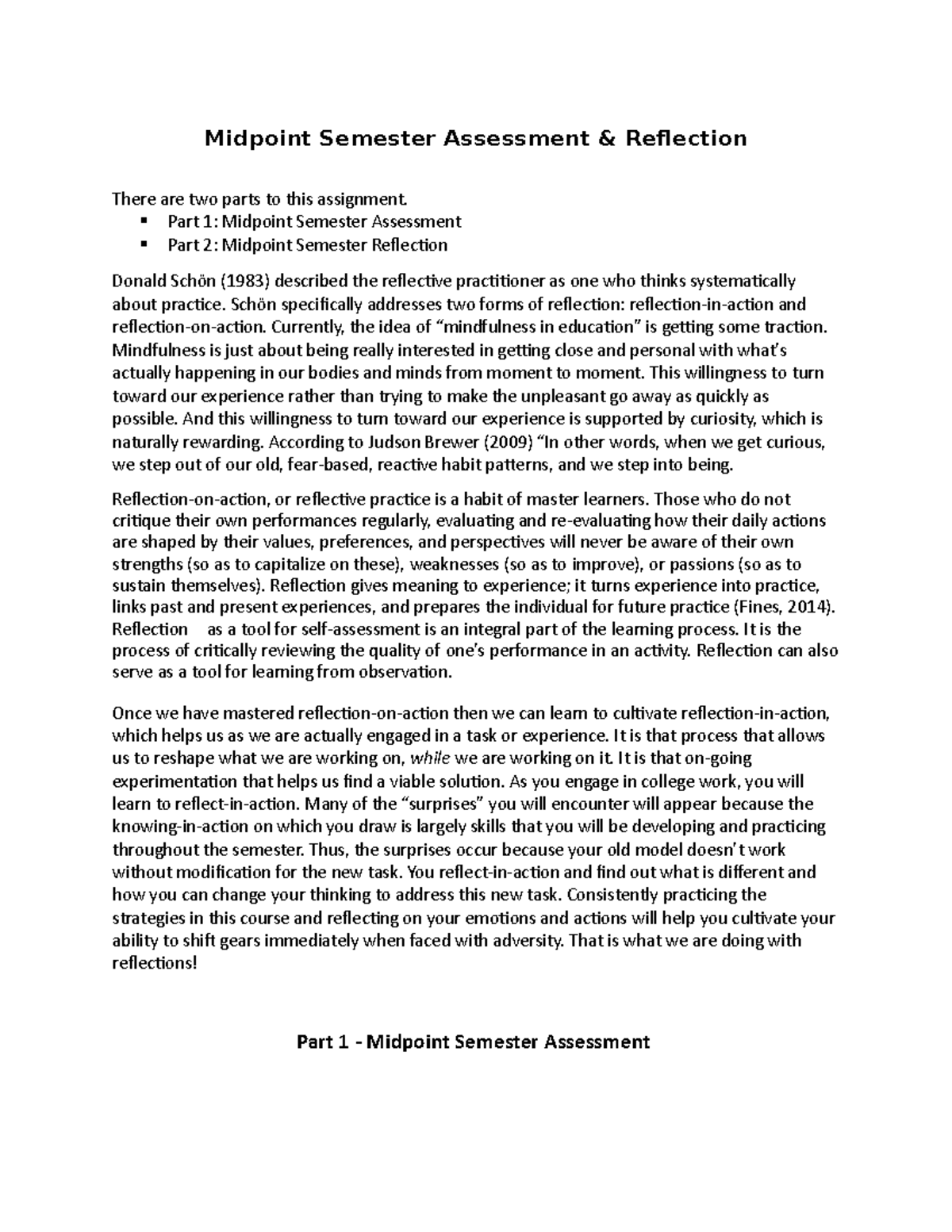 Midpoint Assessment and Reflection - Midpoint Semester Assessment ...