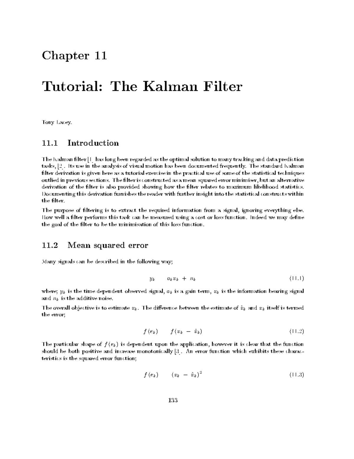 Kalman filter - Chapter 11 Tutorial: The Kalman Filter Tony Lacey. 11 ...
