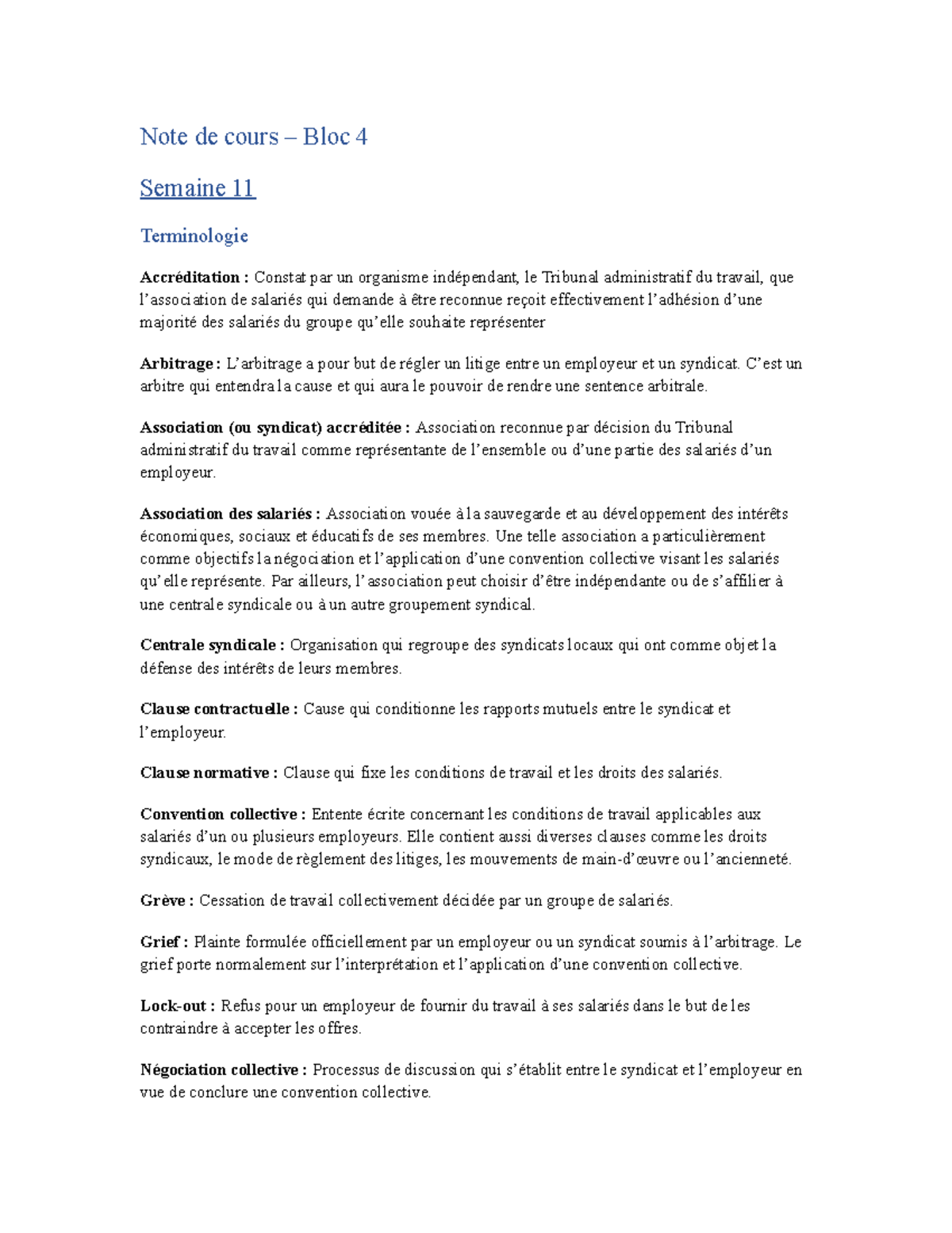 RH - Note de cours - Bloc 4 - Note de cours – Bloc 4 Semaine 11 ...