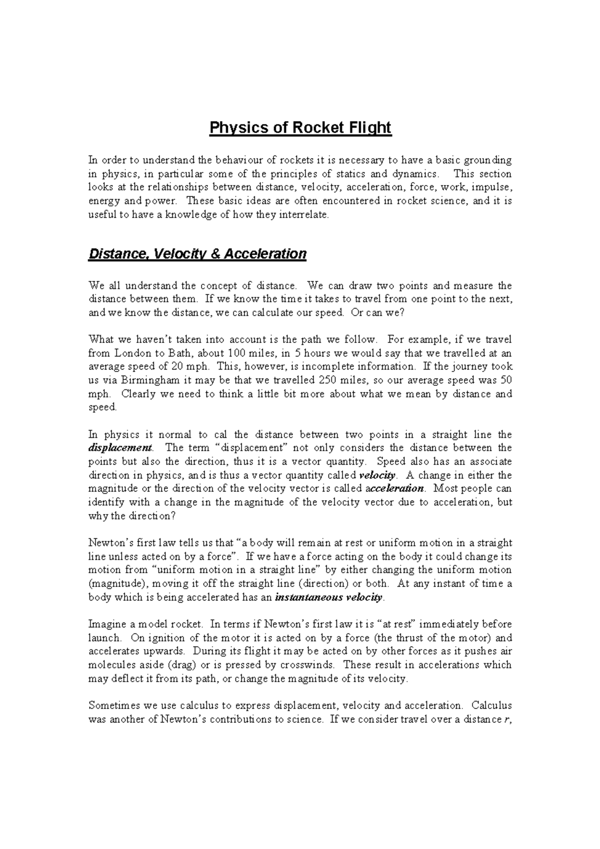 Physics of Rocket Flight - - Studocu