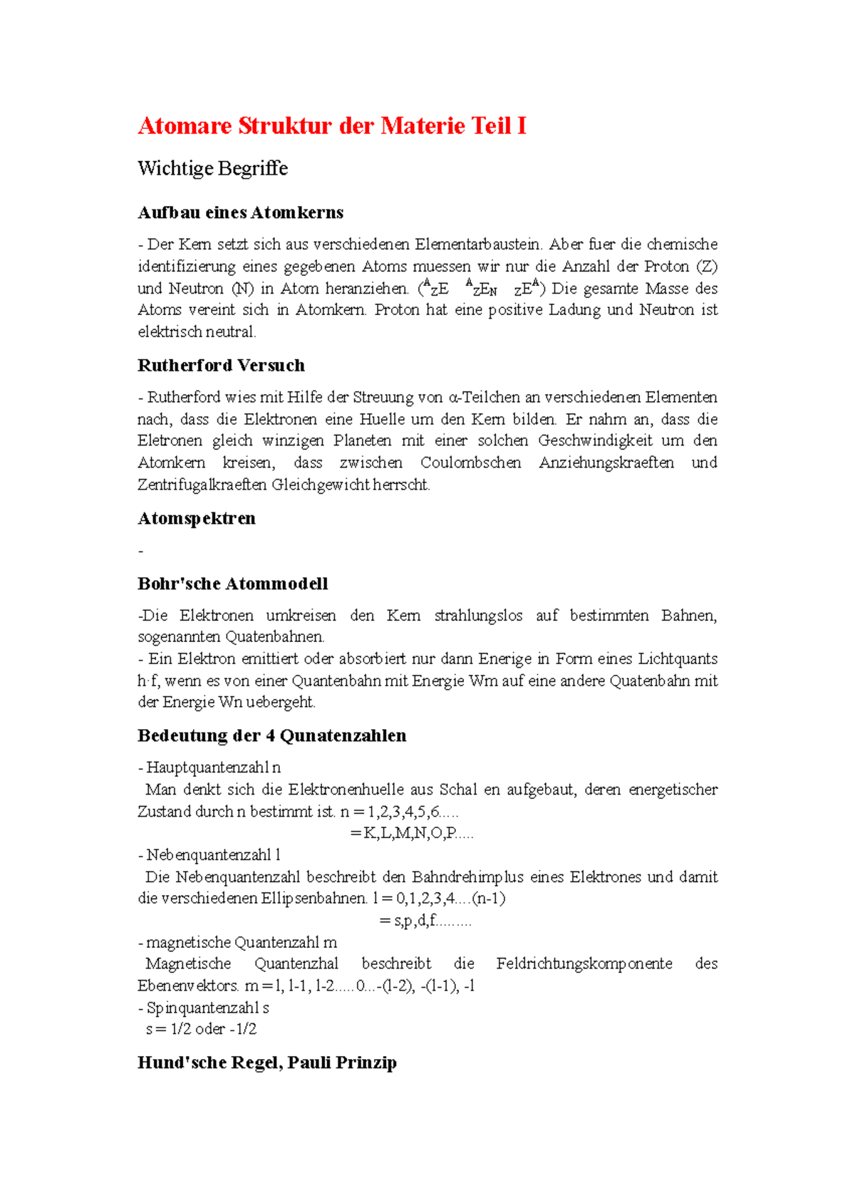 Matrialwissenschaft - Zusammenfassung Werkstoffkunde für Mechatroniker - Atomare Struktur der ...