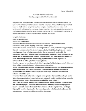 Listening assignment 4 - Name: Hailey Silvia MUH 2120 World Music ...