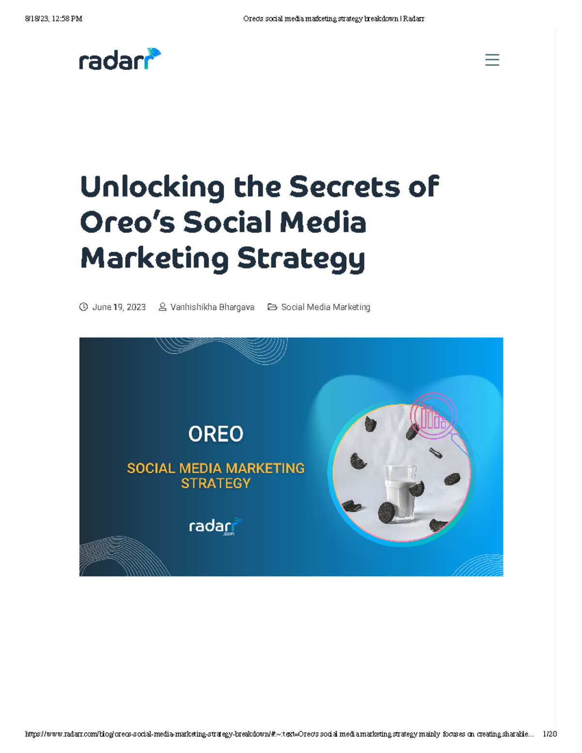 Oreo's social media marketing strategy breakdown Radarr - - Studocu