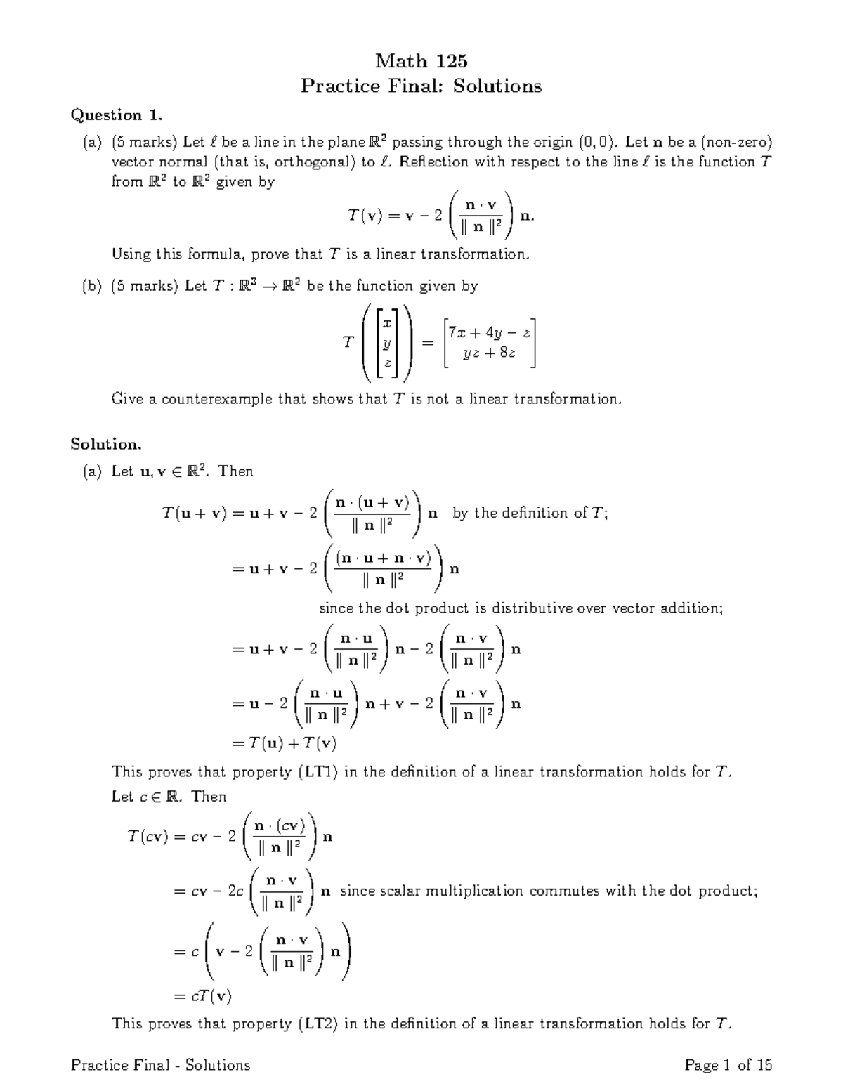 MATH125 Practice Final Exam Solutions - Math 125 Practice Final ...