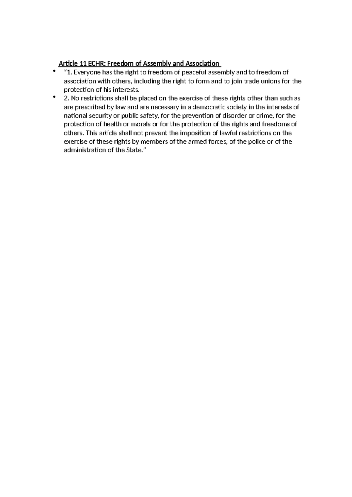 Article 11 ECHR - public law - Article 11 ECHR: Freedom of Assembly and ...