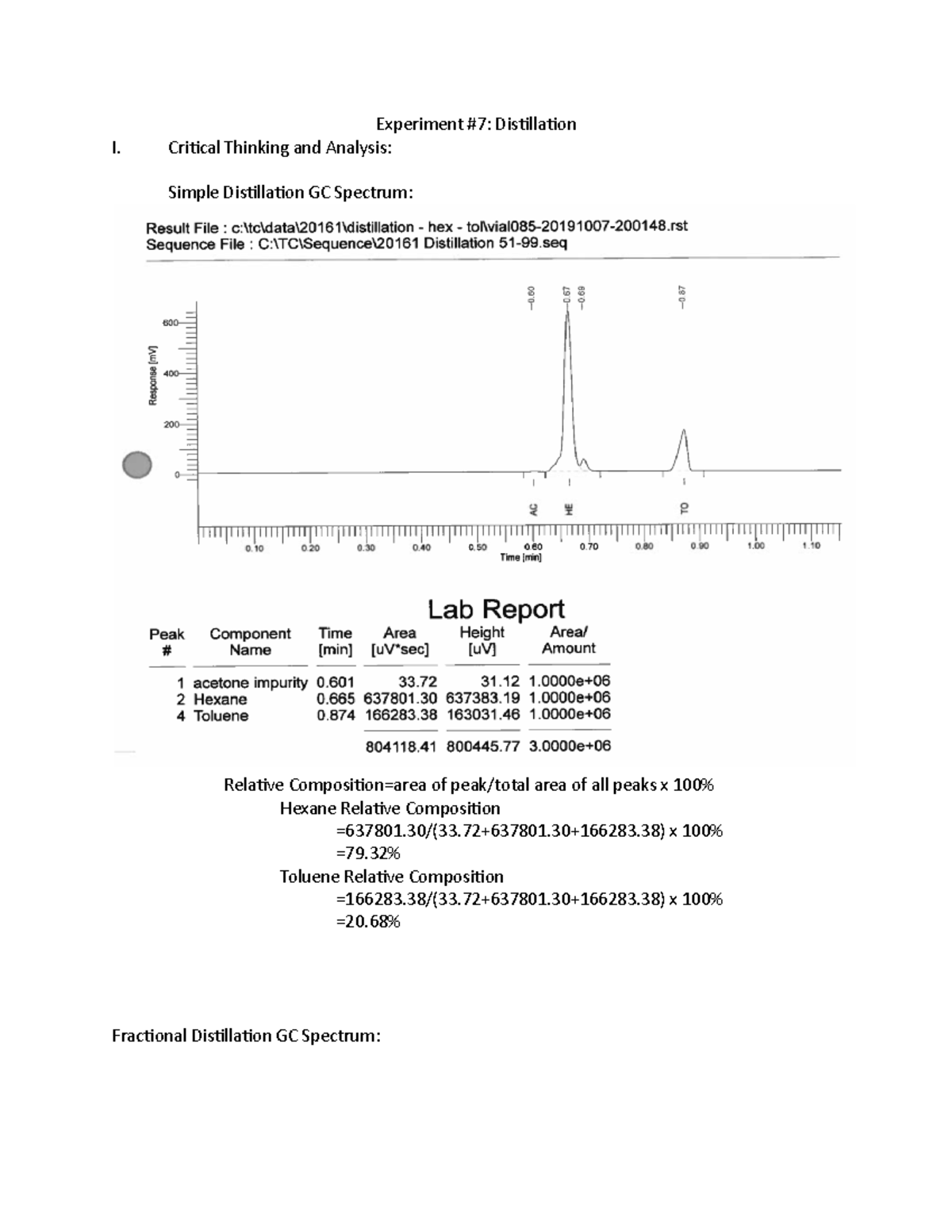Experiment 7 post lab - lab report - Experiment #7: Distillation I ...