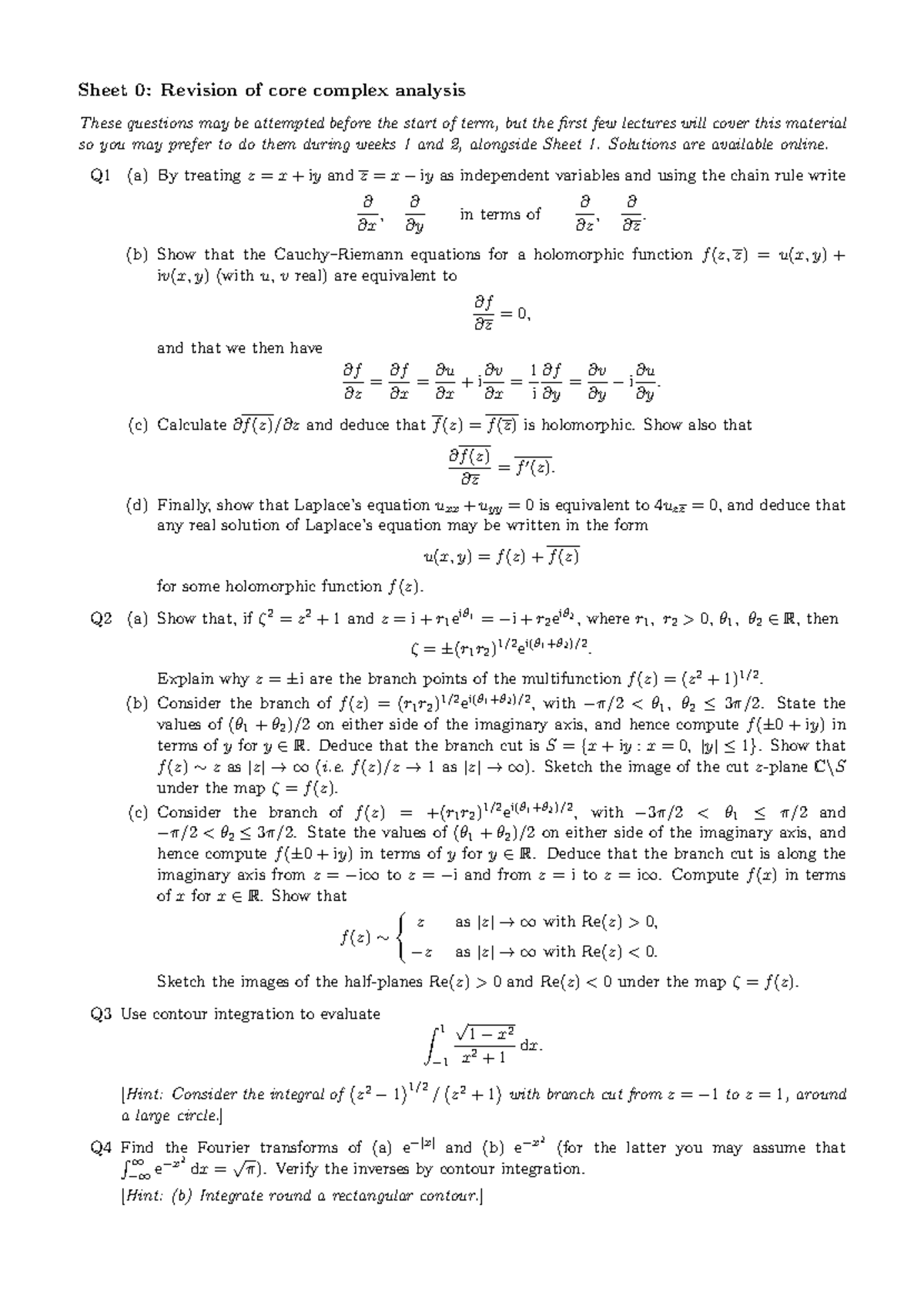 Topolgy and geomtry best lecture notes - Sheet 0: Revision of core ...