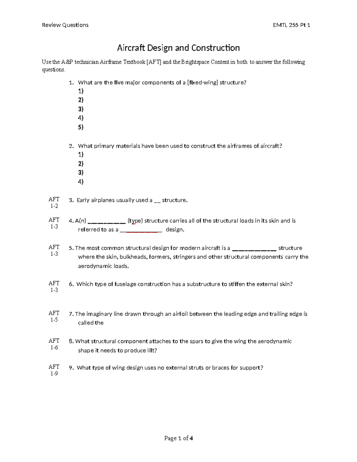 EMTL 255 Module 1 review Answers Revised - Aircraft Design and ...