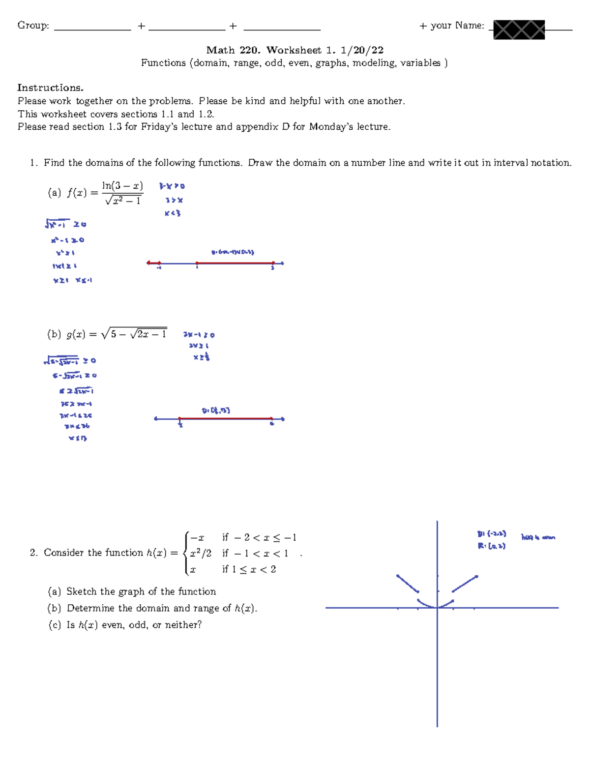 worksheet 1 Calc functions - Group: + + + your Name: Math 220 ...