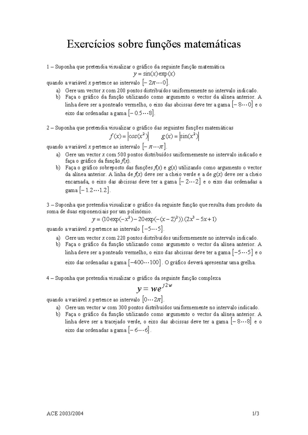 Exercicios funcoes matematicas - Exercícios sobre funções matemáticas 1 ...