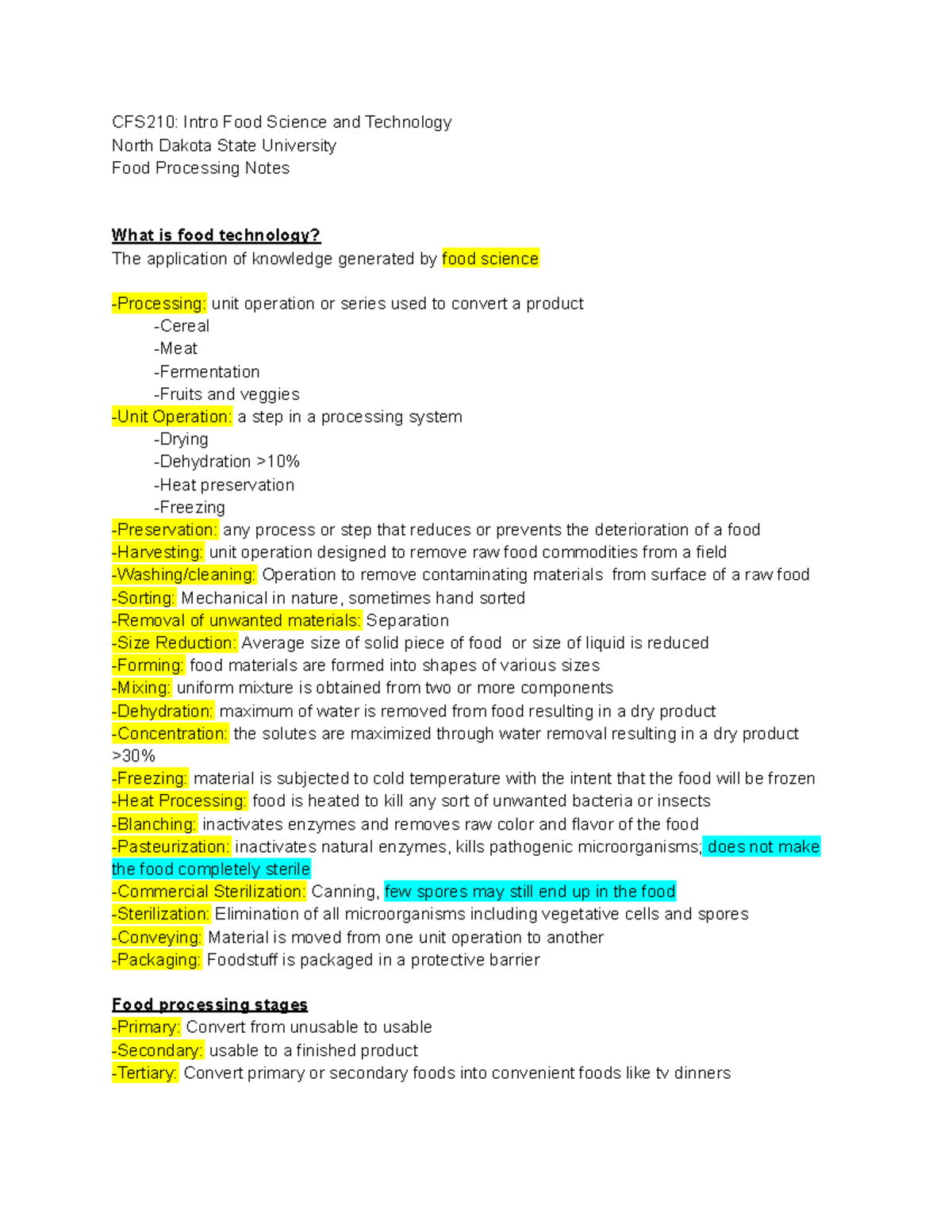 Food Processing - CFS210: Intro Food Science and Technology North ...