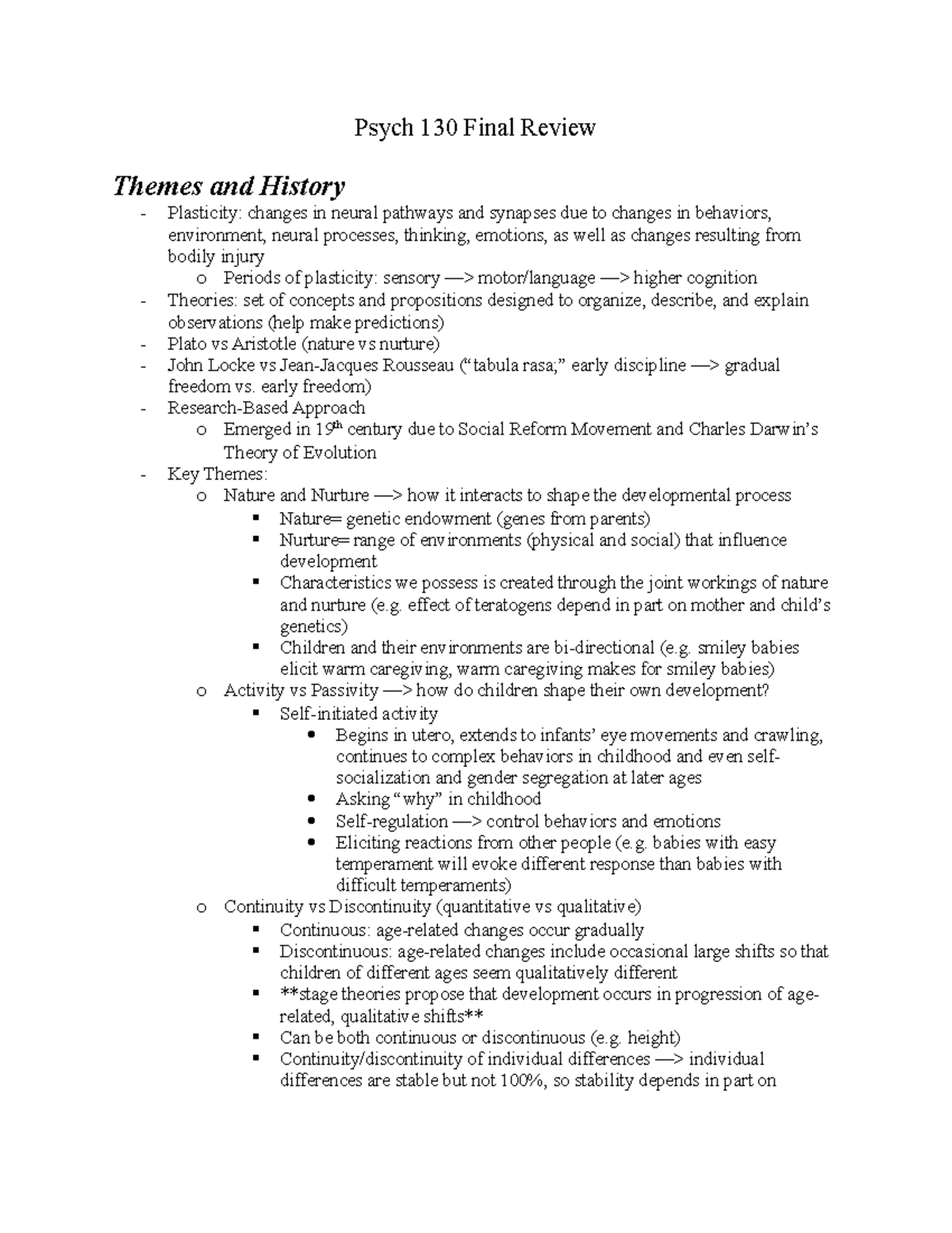 Psych 130 Final Review - This document is a summary of all the topics ...