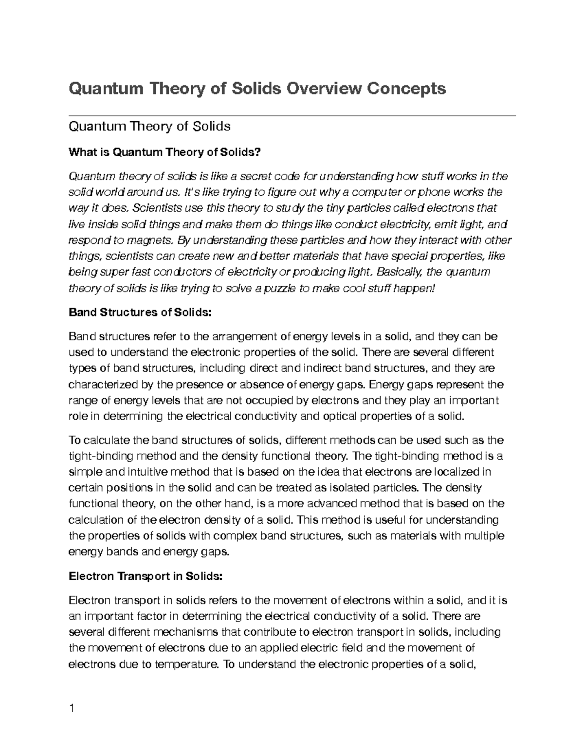 Quantum Theory of Solids Overview Concepts - It's like trying to figure ...