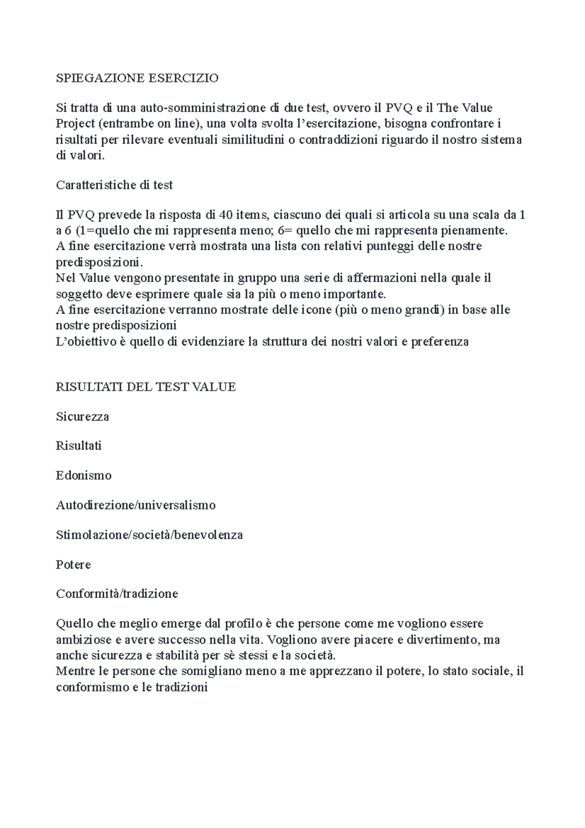 PVQ e test Value - esercizio su test - SPIEGAZIONE ESERCIZIO Si tratta ...