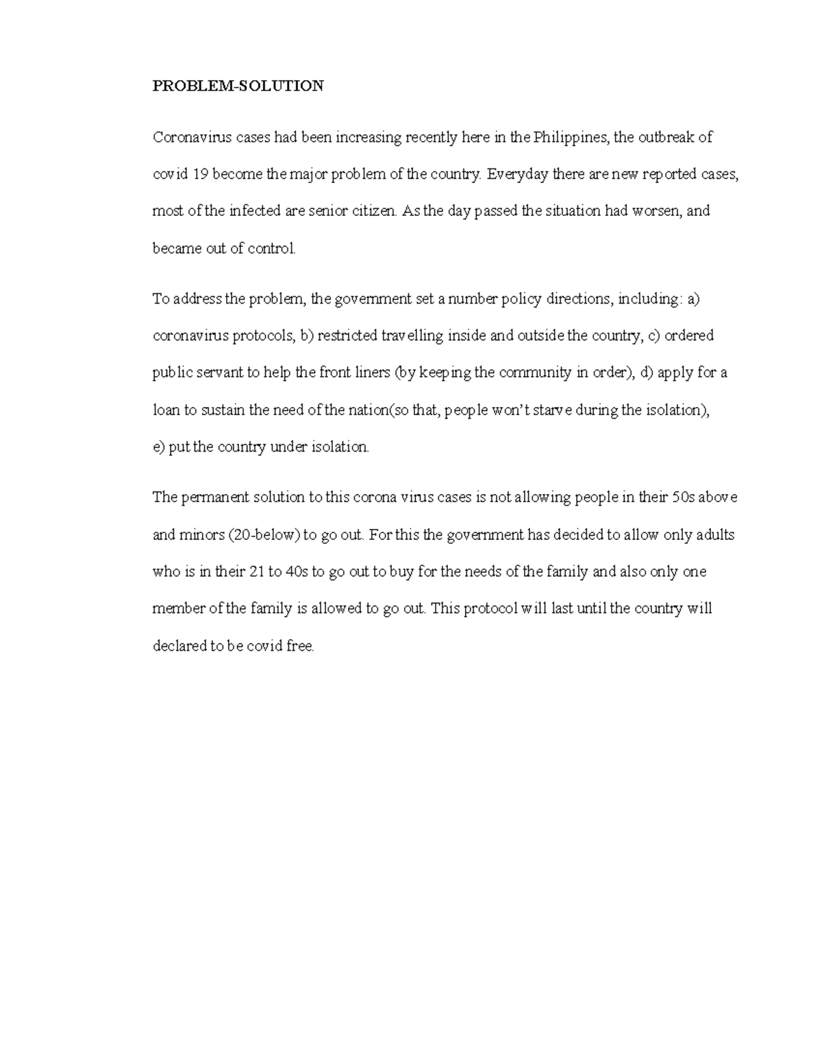 Text Structure Example - PROBLEM-SOLUTION Coronavirus cases had been ...