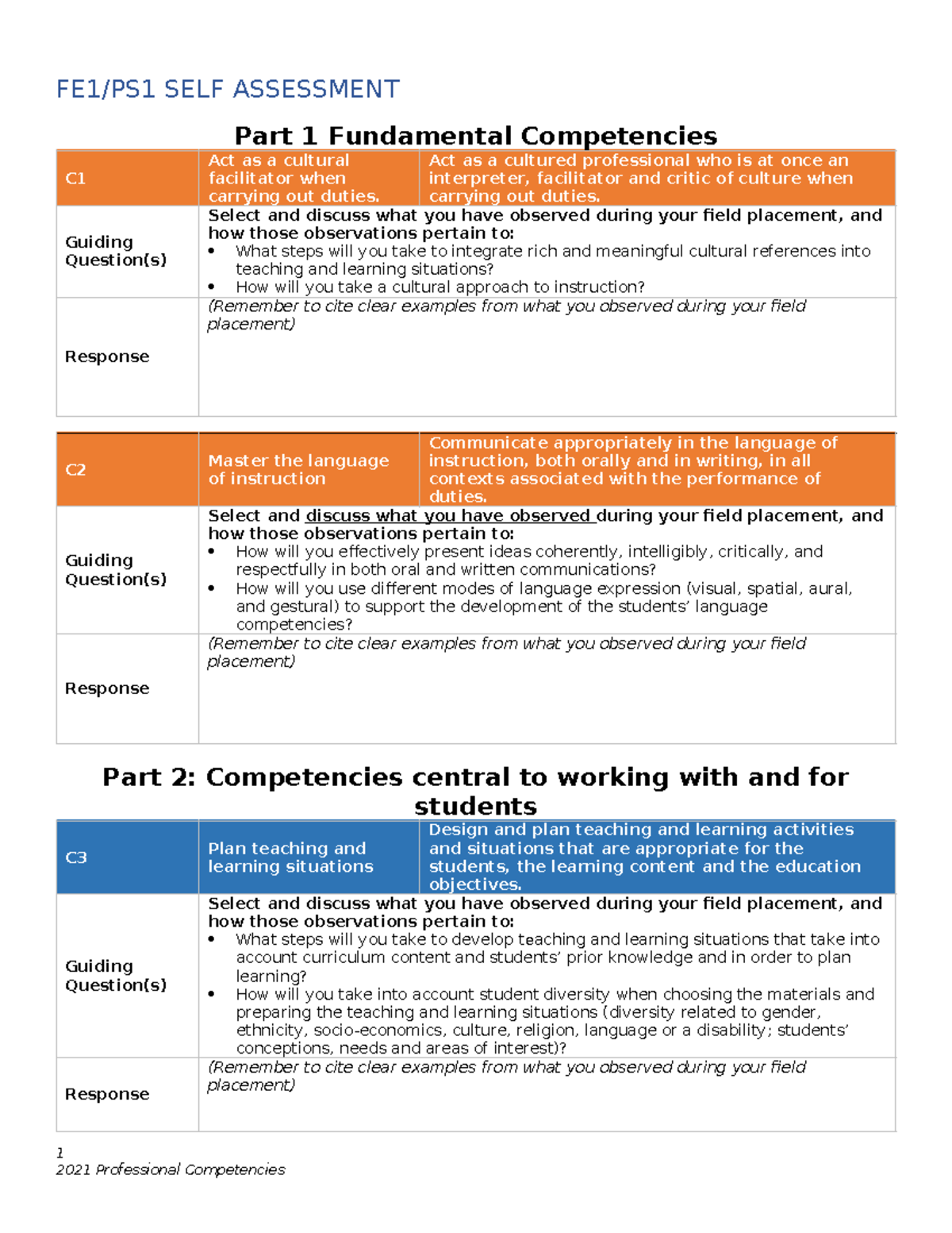 LO3 Self Assessment -Gemma Webster - Part 1 Fundamental Competencies C ...