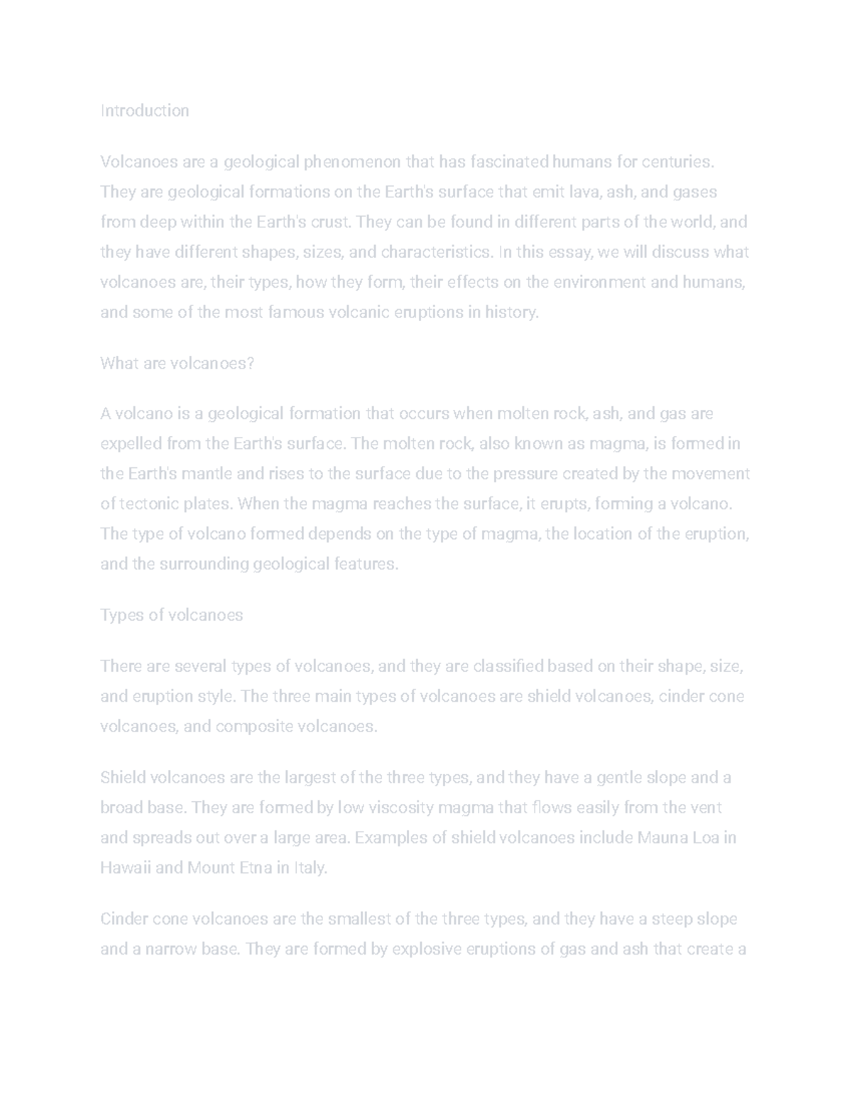 Studoc-2 - Class essay - Introduction Volcanoes are a geological ...