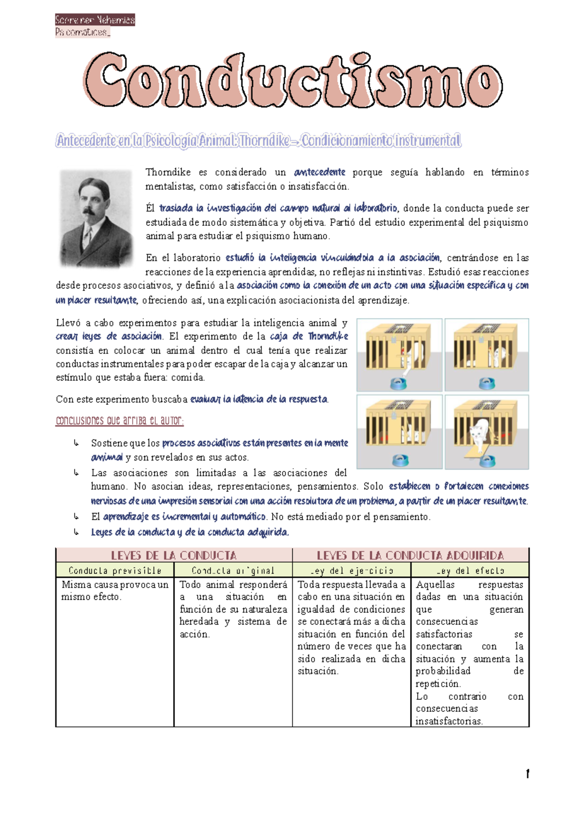 Conductismo - Presentación final - 1 Thorndike es considerado un ...
