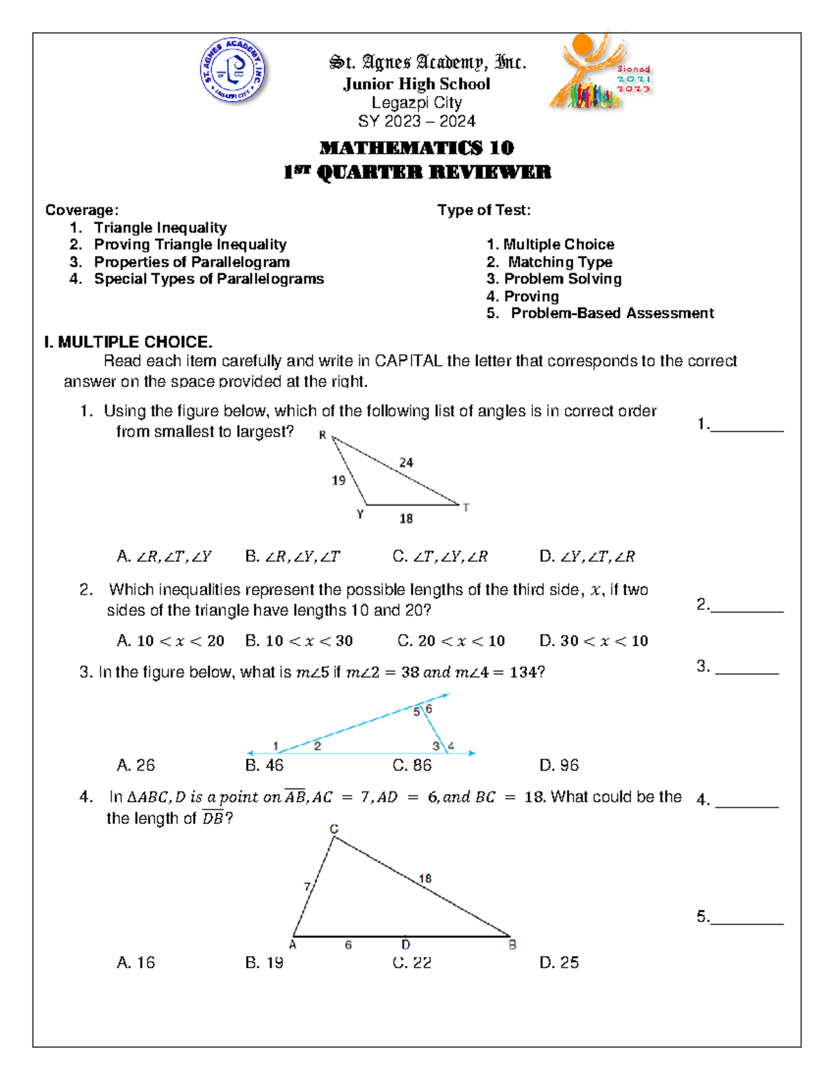 Q1 Math 10 Reviewer - notes - St. Agnes Academy, Inc. Junior High ...