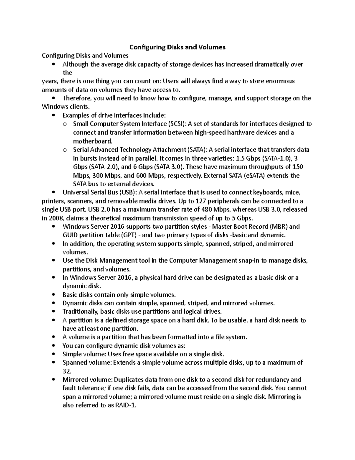 CS 462 notes #1 - Guidance - Configuring Disks and Volumes Configuring ...