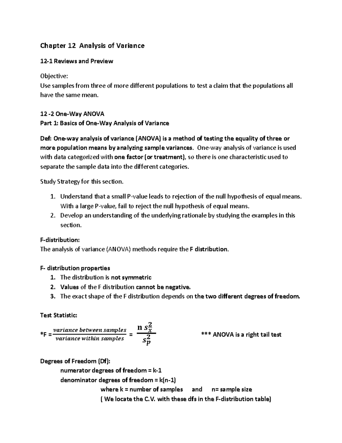 Class Lecture 12 -2 Analysis of Variance (Student) - Chapter 12 ...