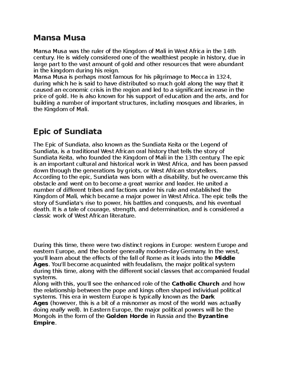 Unit 1 Overview- The Global Tapestry - Mansa Musa Mansa Musa was the ...