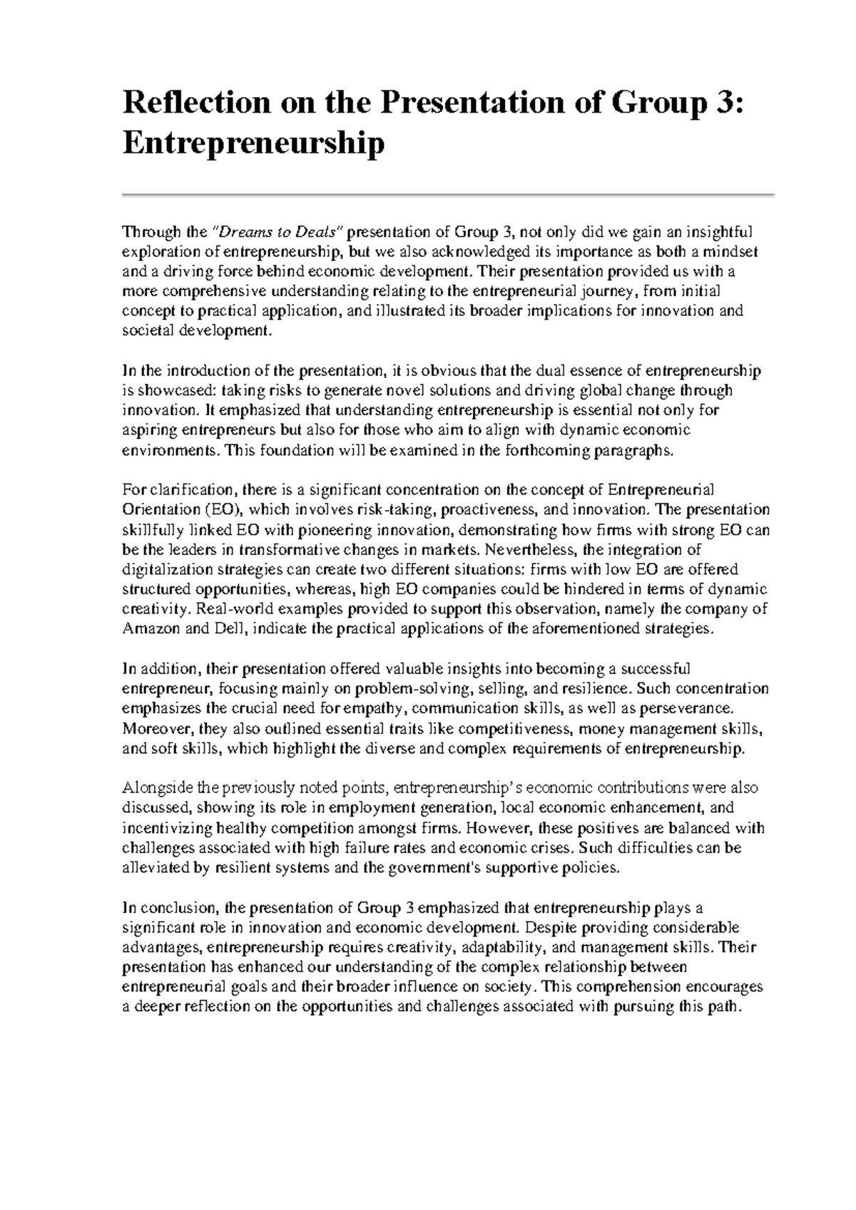 Reflection on the Presentation of Group 3 - Their presentation provided ...