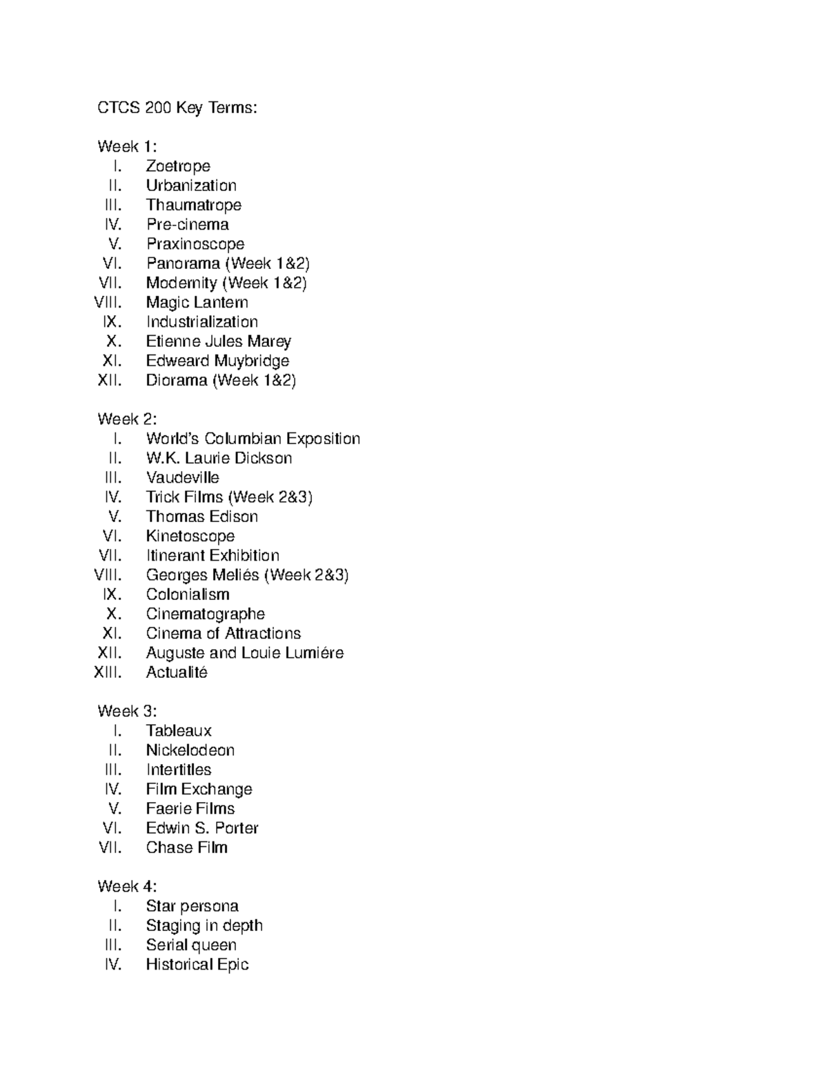 CTCS 200 Key Terms for Final (Study Guide) - CTCS 200 Key Terms: Week 1: I. Zoetrope II. - Studocu