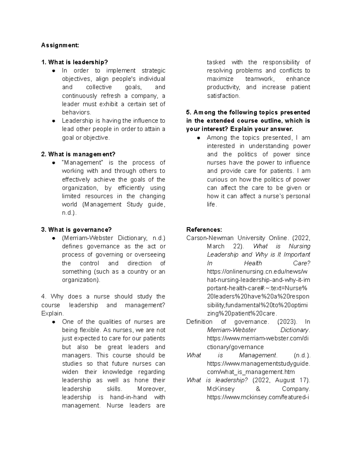 Leadership, Management and Governance - Assignment: What is leadership ...