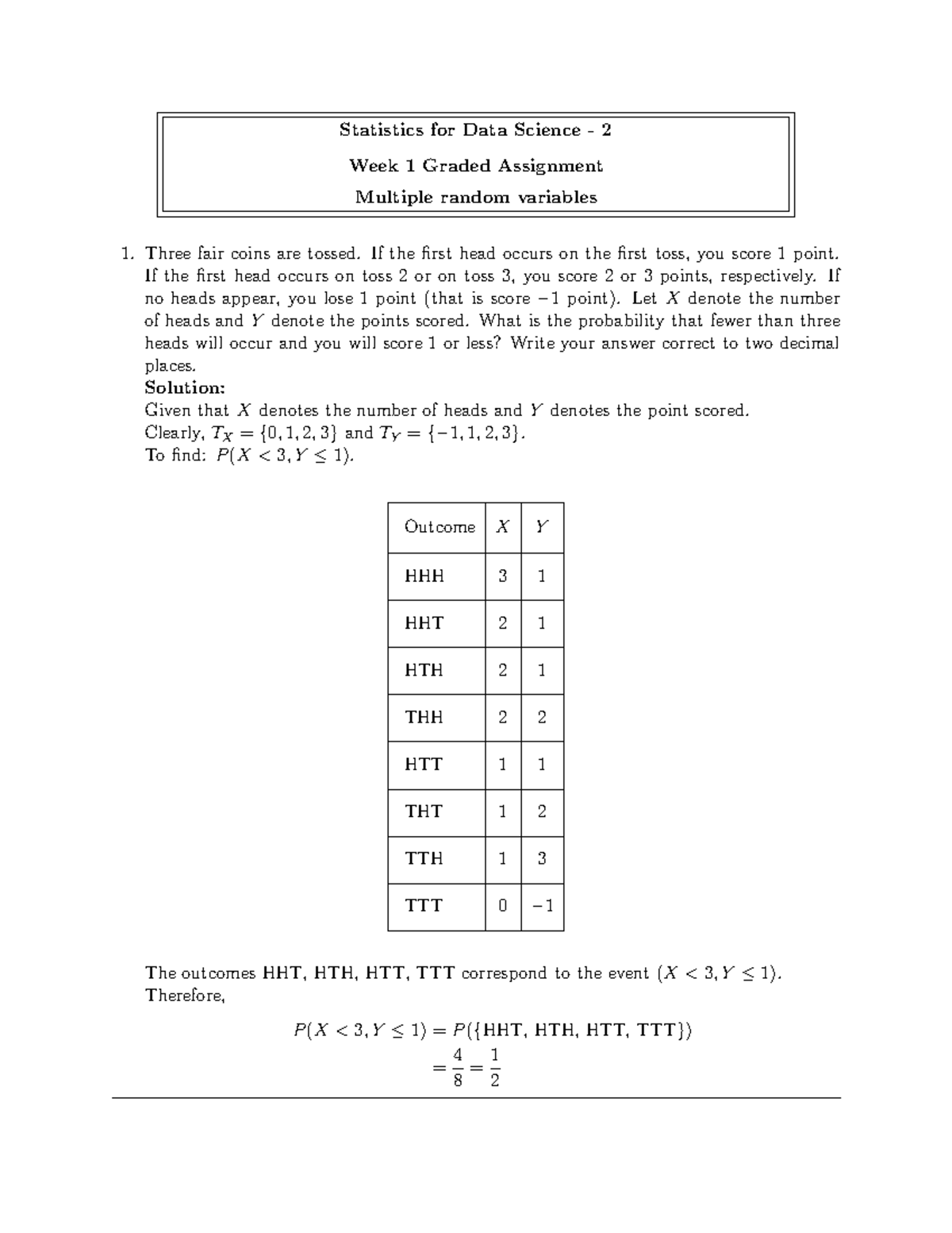 W1 Graded Solution - ;l,vpf - Statistics for Data Science - 2 Week 1 Graded Assignment Multiple ...