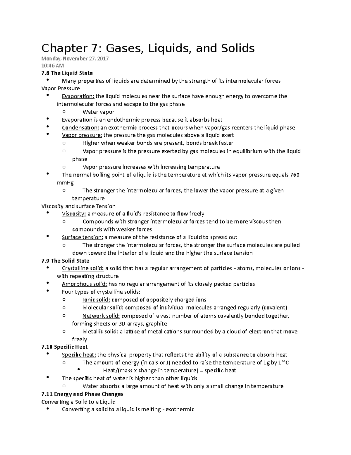 Chapter 7 Gases, Liquids, and Solids - Chapter 7: Gases, Liquids, and ...
