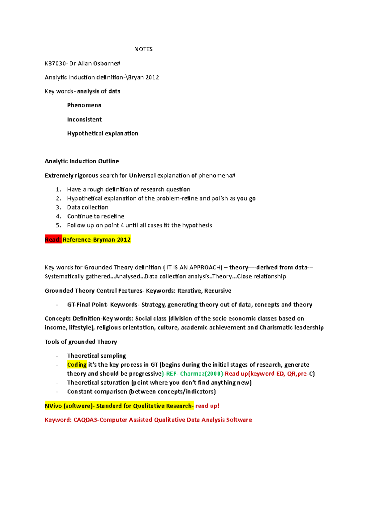 KB7030-Research Methods - NOTES KB7030- Dr Allan Osborne# Analytic ...