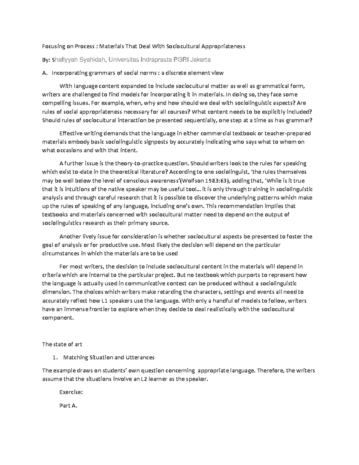 Focusing on Process Materials that Deal with Sociocultural ...