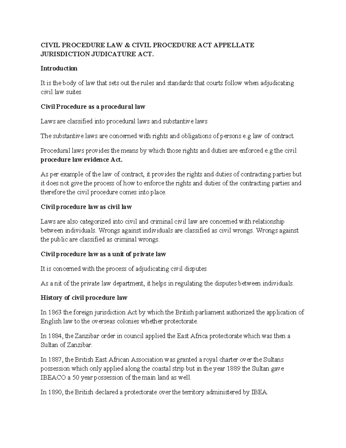 Lecture Notes for Week 1 - CIVIL PROCEDURE LAW & CIVIL PROCEDURE ACT ...