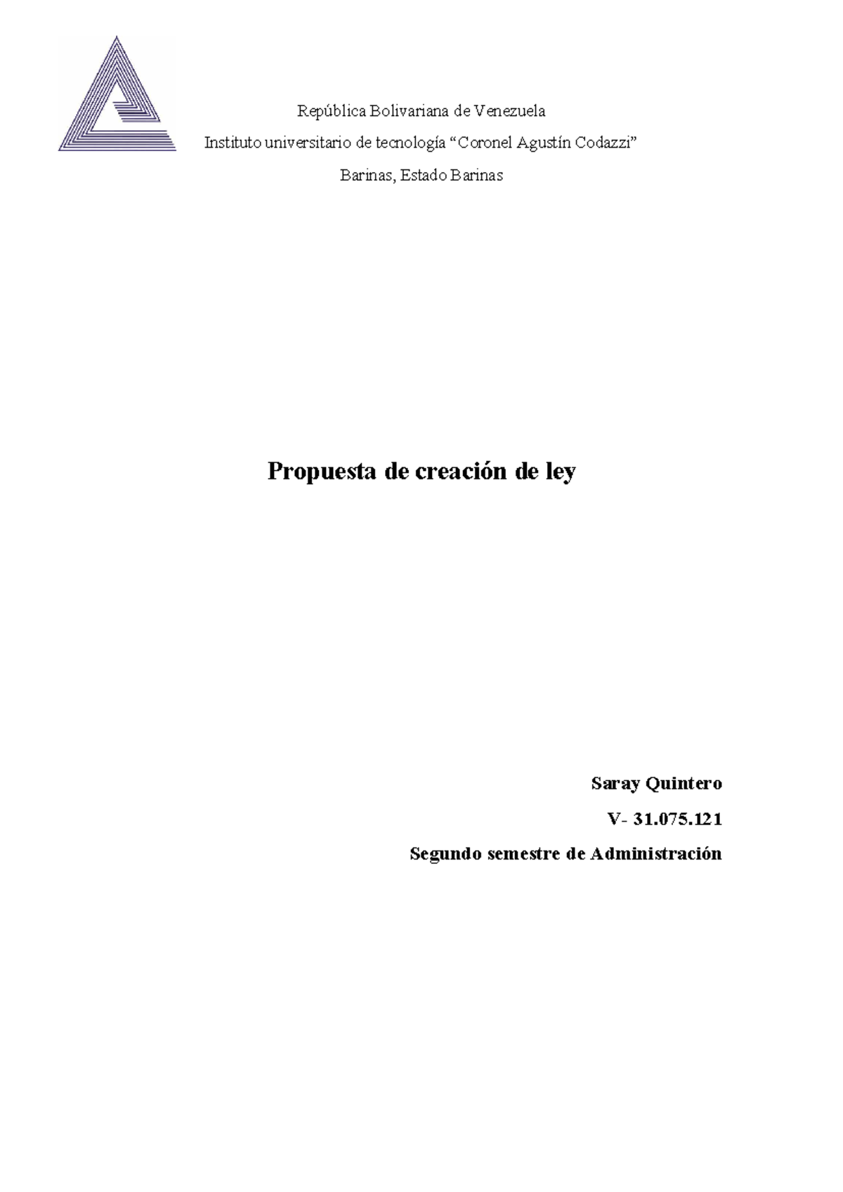 Propuesta De Ley República Bolivariana De Venezuela Instituto
