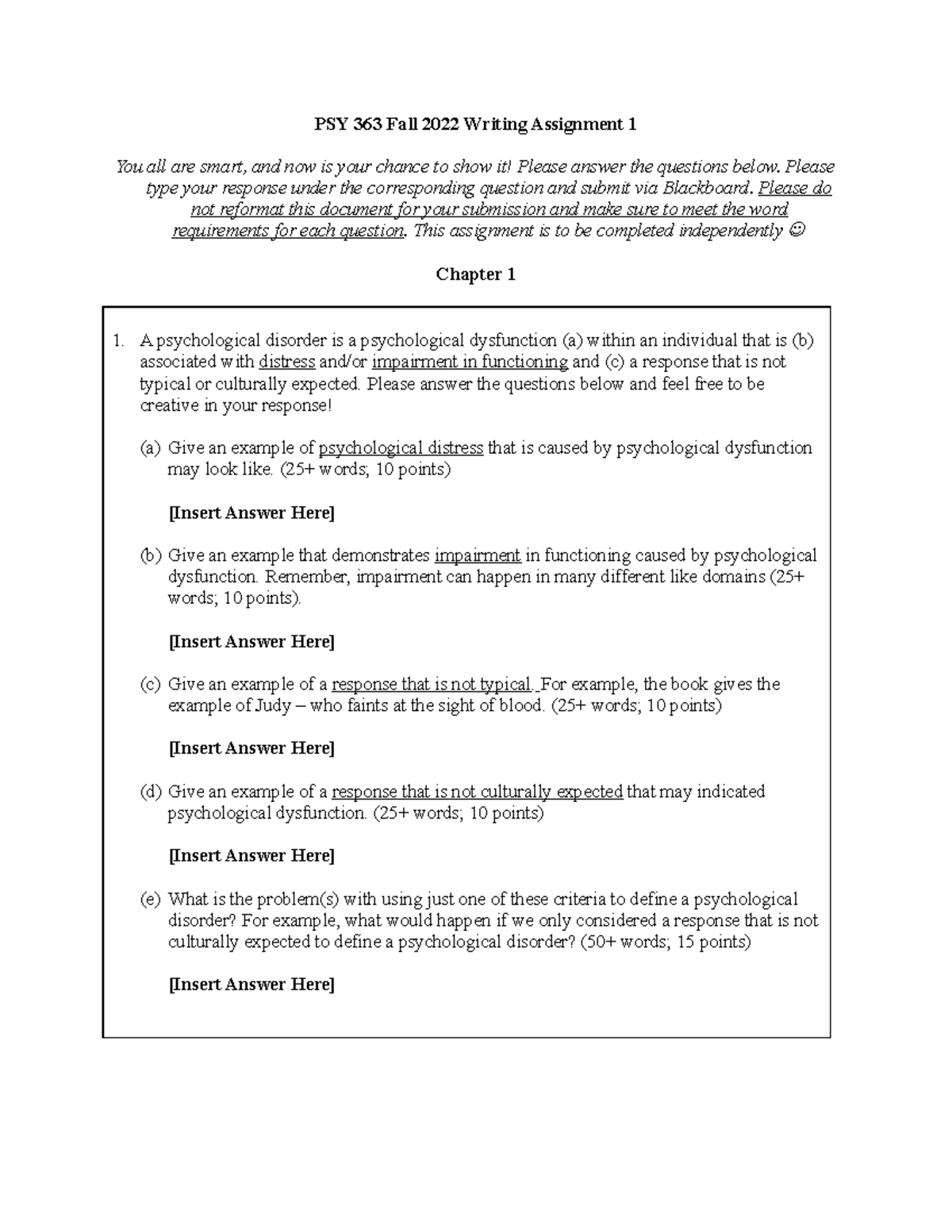 PSY 363 Writing Assignment 1 - PSY 363 Fall 2022 Writing Assignment 1 You all are smart, and now ...