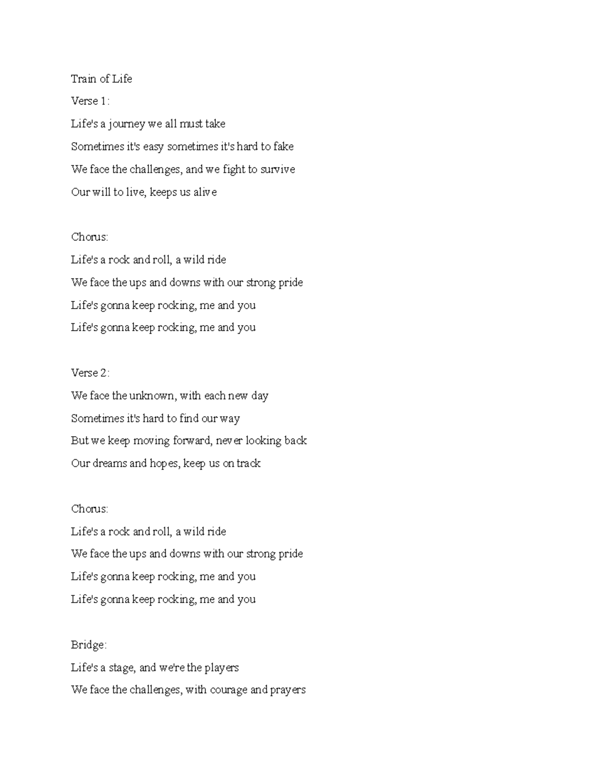 Muco 120 Song Essay - Train of Life Verse 1: Life's a journey we all ...