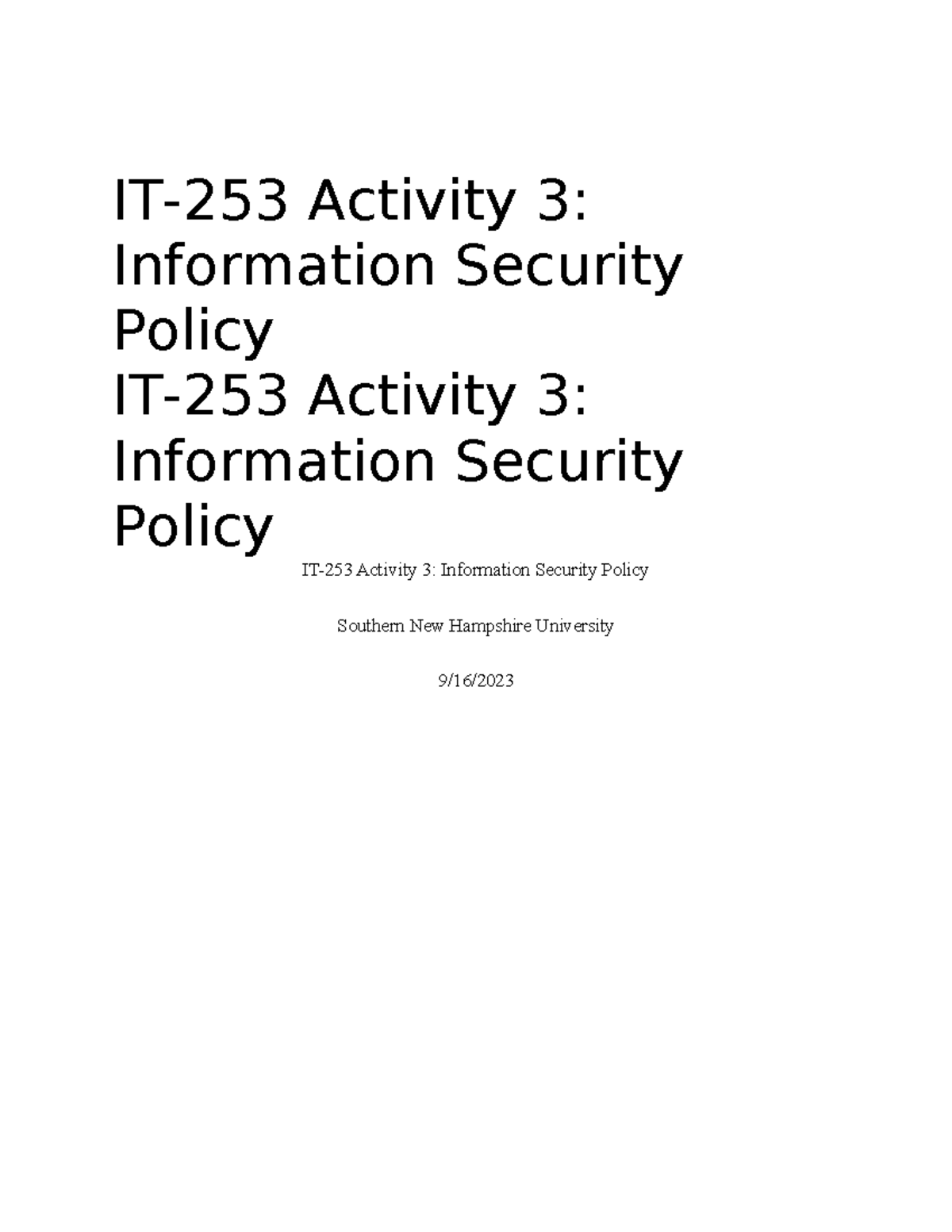 Module Three Activity - IT-253 Activity 3: Information Security Policy ...