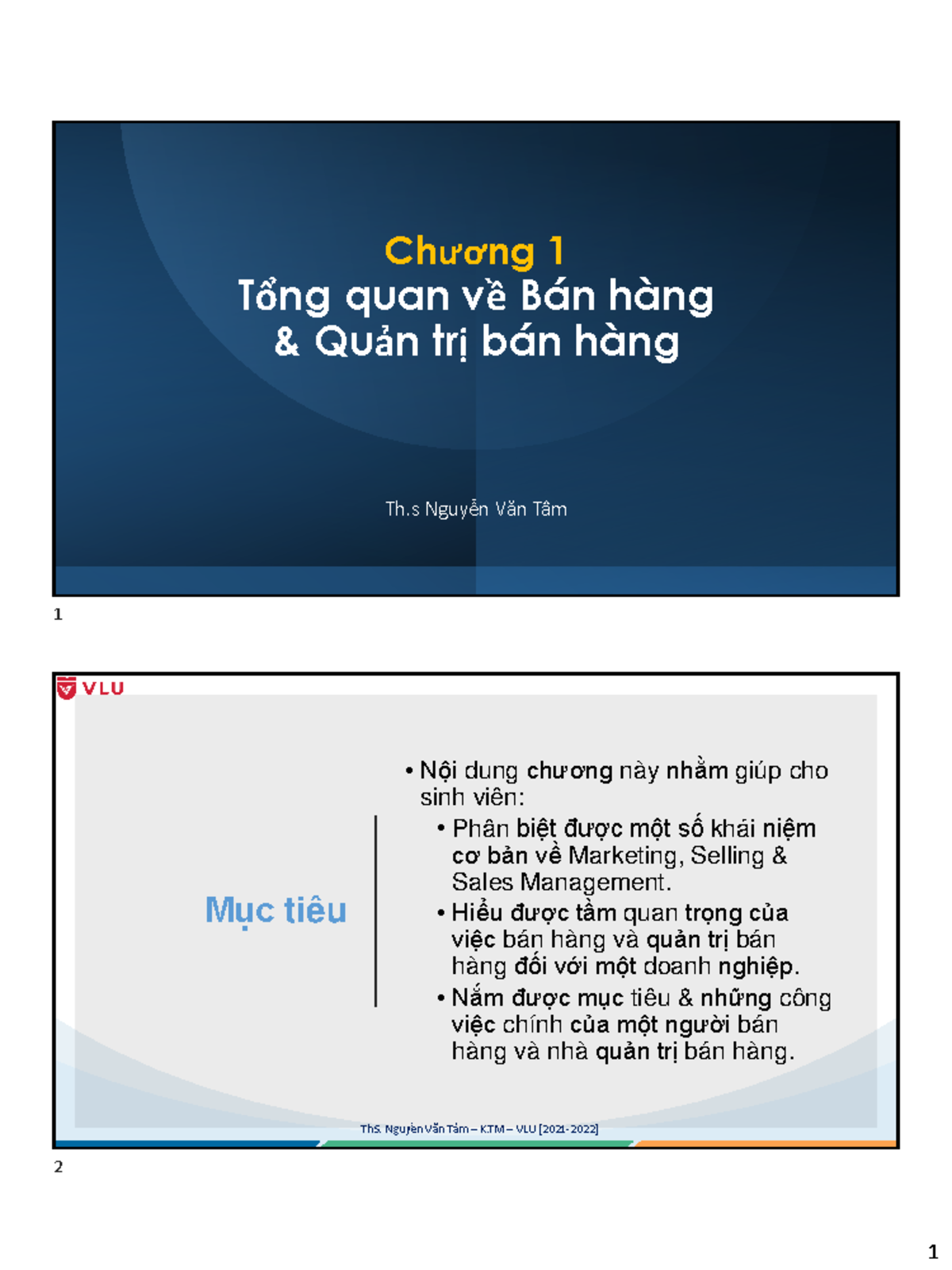 Chuong 1 - Tong quan ve QTBH - ThS. Nguyễn Văn Tâm – K – VLU [2021-2022] Chương 1 Tổng quan về ...