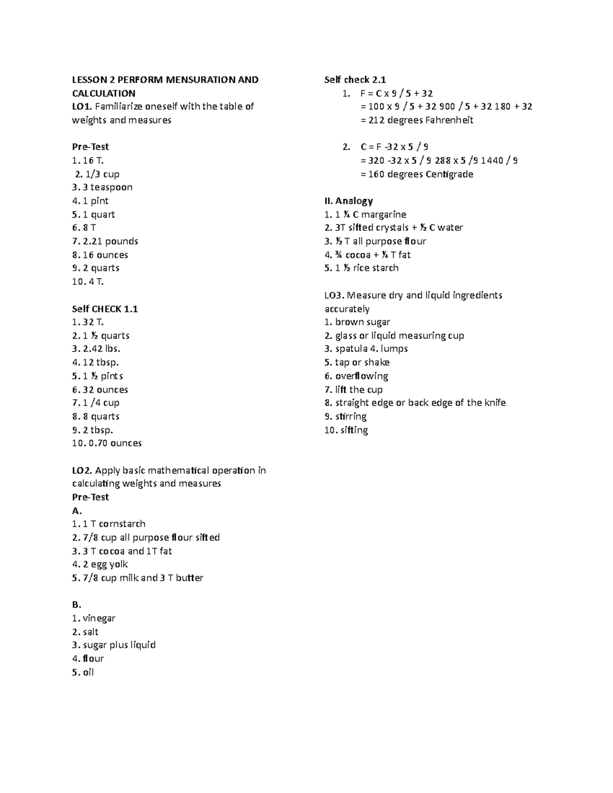 Lesson 2 Perform Mensuration AND Calculation-answer key - LESSON 2 ...