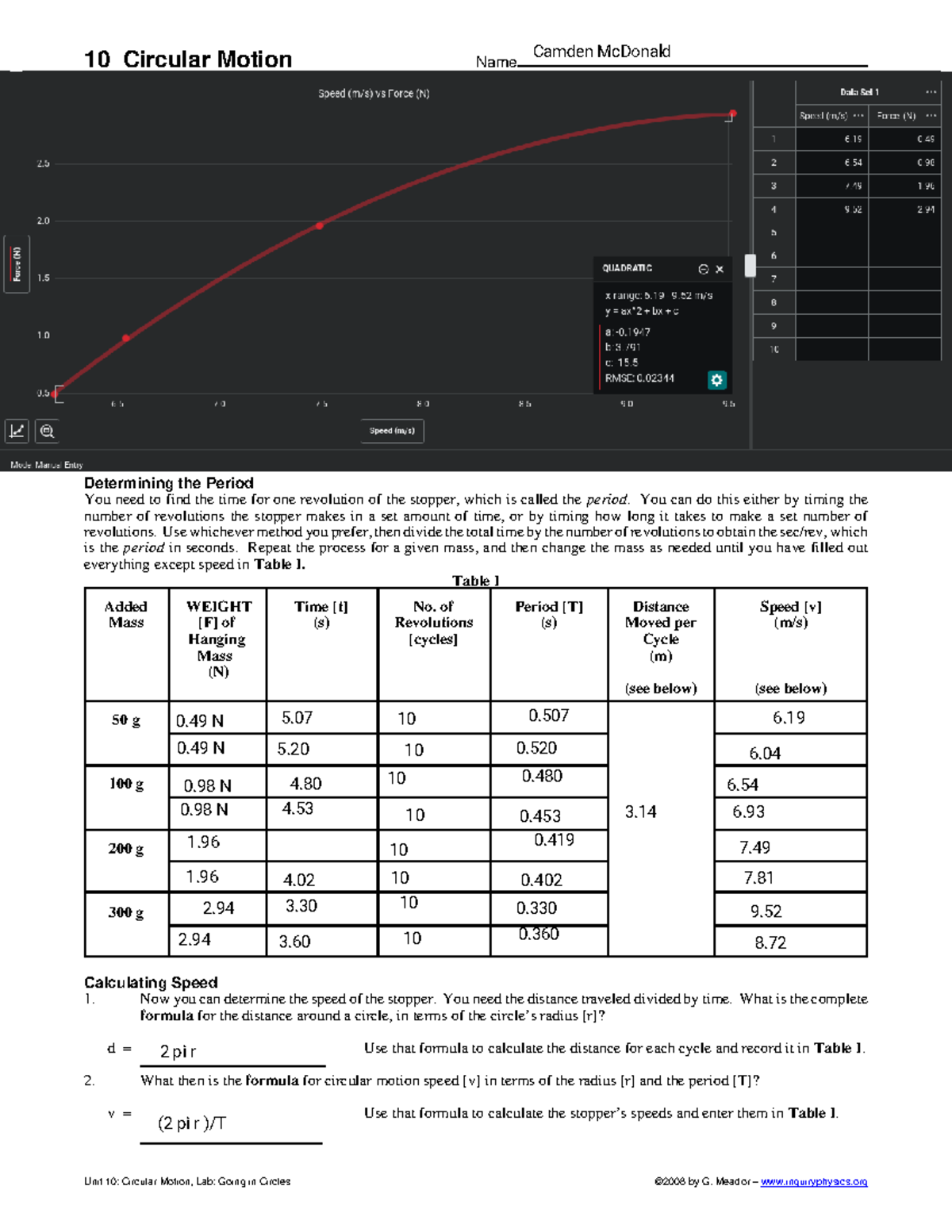 Kami Export - 10 Circular Motion Lab Going in Circles - Unit 10 ...