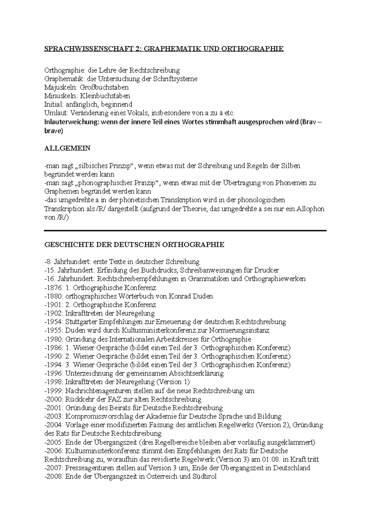 Zusammenfassung Vorlesung - SPRACHWISSENSCHAFT 2: GRAPHEMATIK UND ...