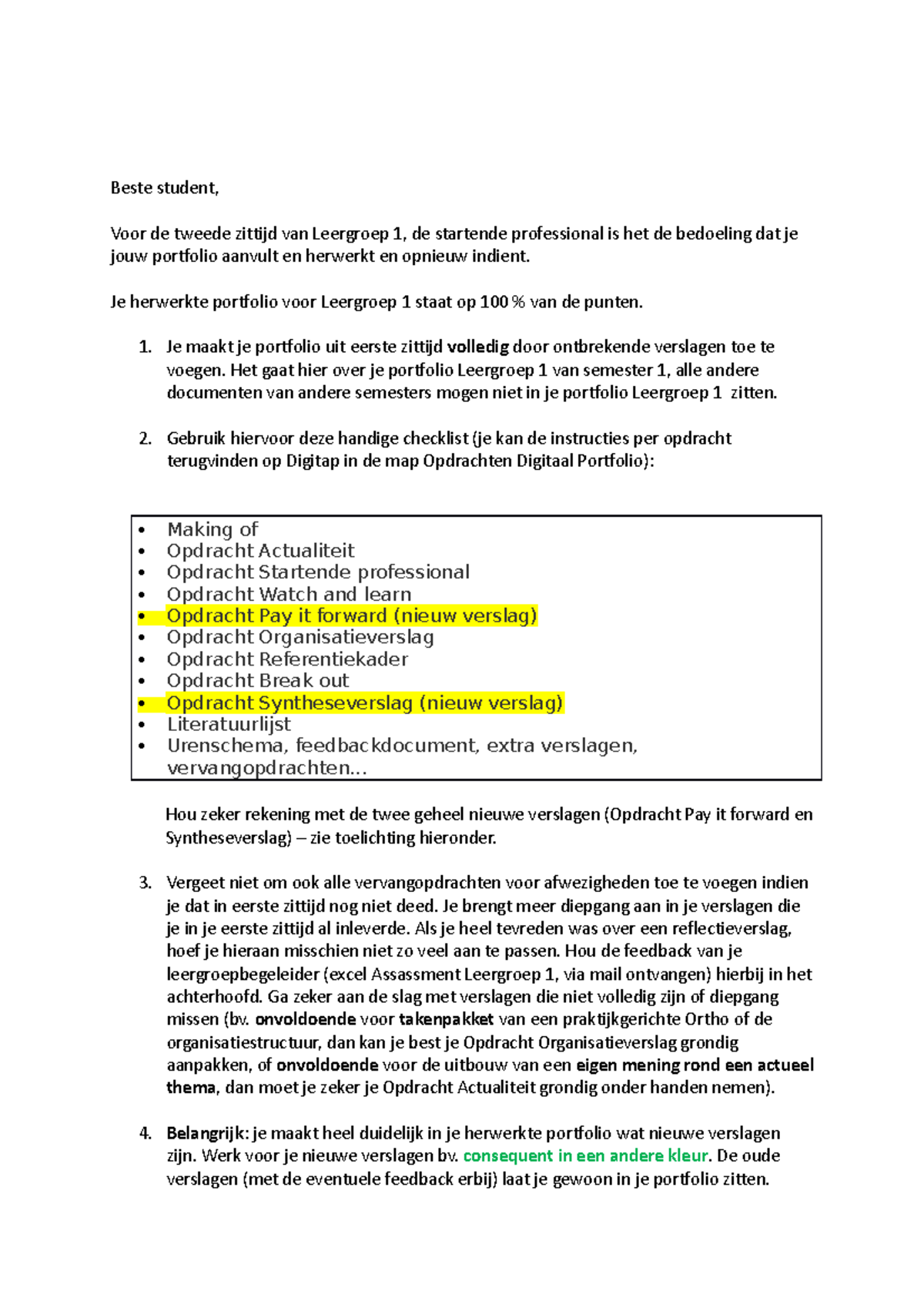 Instructie Tweede Examenperiode Leergroep 1 - Beste student, Voor de ...