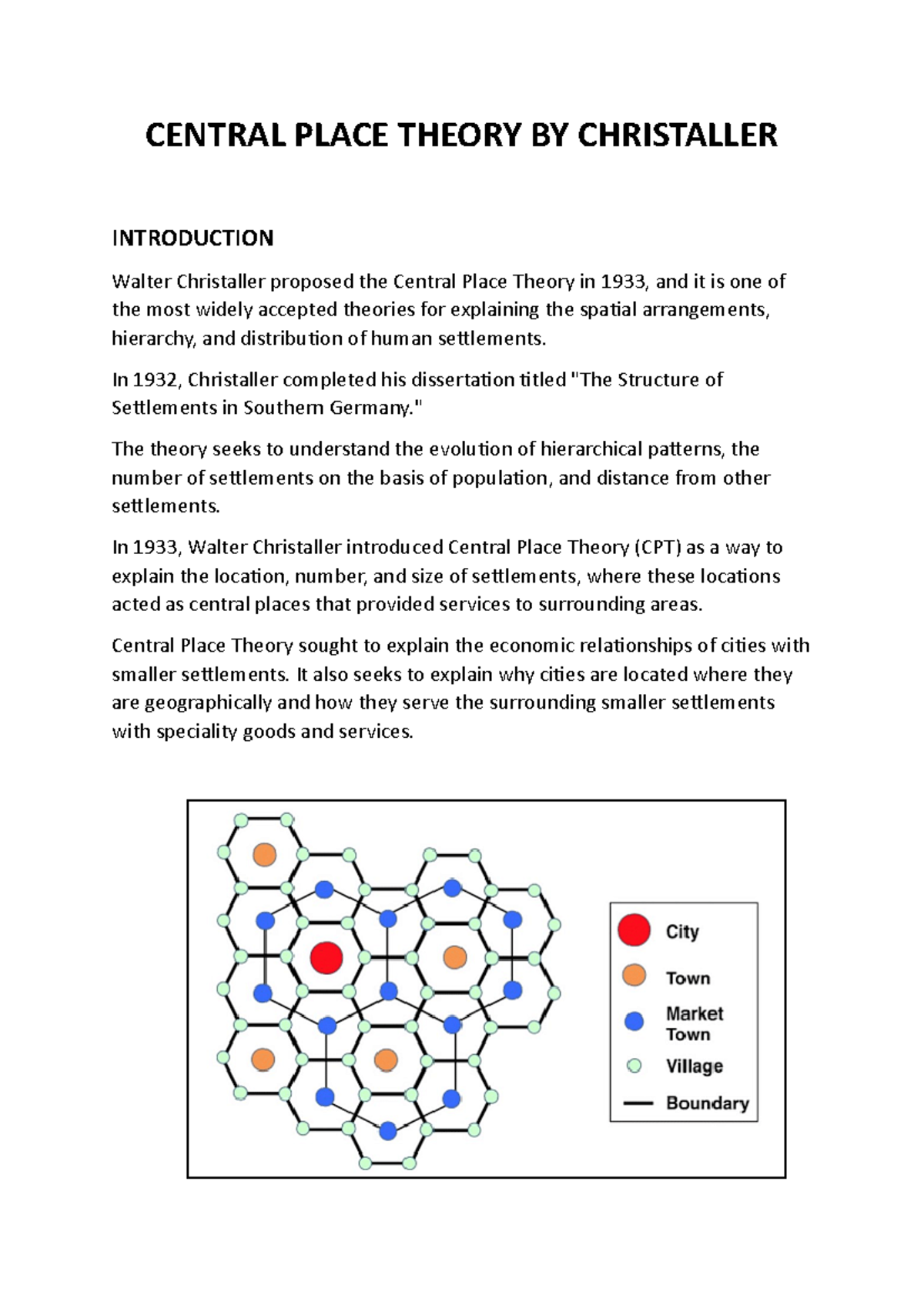 central place theory by christaller - CENTRAL PLACE THEORY BY ...